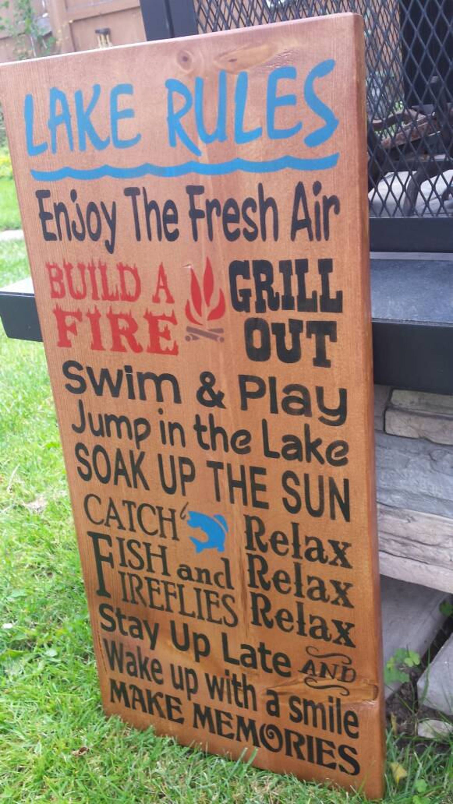 Lake Rules Wood Sign 24x11 Large Wall Hanging Rustic Primitive - Etsy