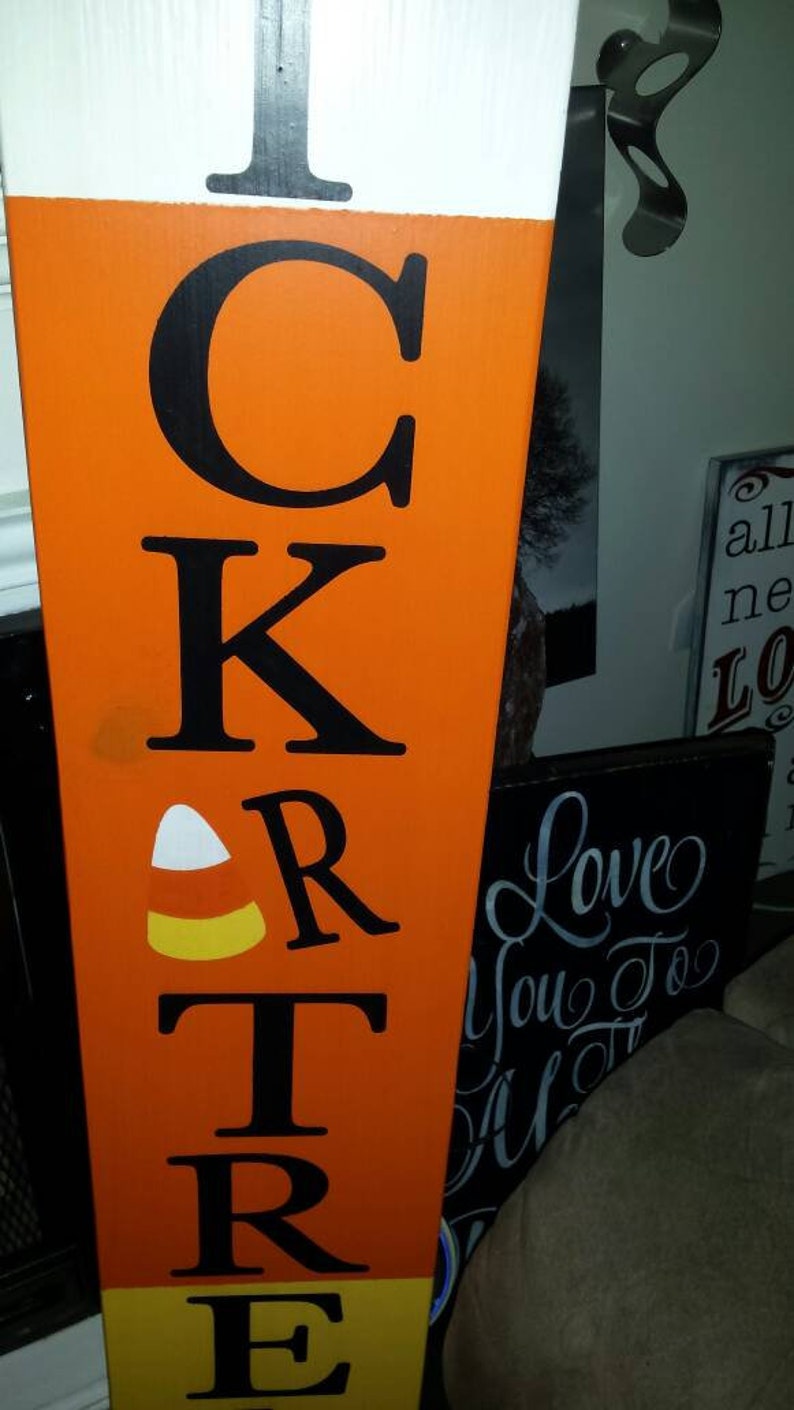 Trick or Treat Sign Halloween Candy Corn Porch Sign Reversible | Etsy