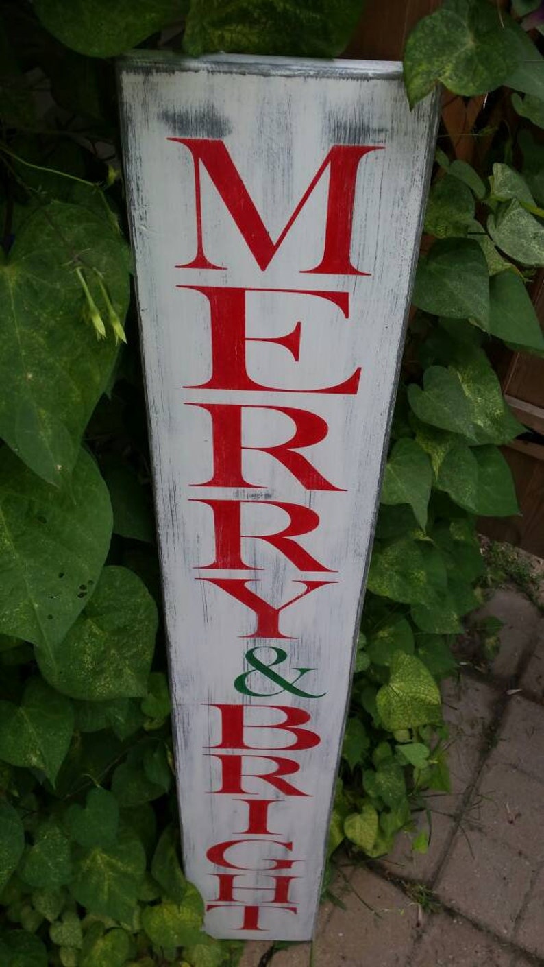 Merry & Bright Wood Porch Sign Rustic Reversible Entryway Sign ...