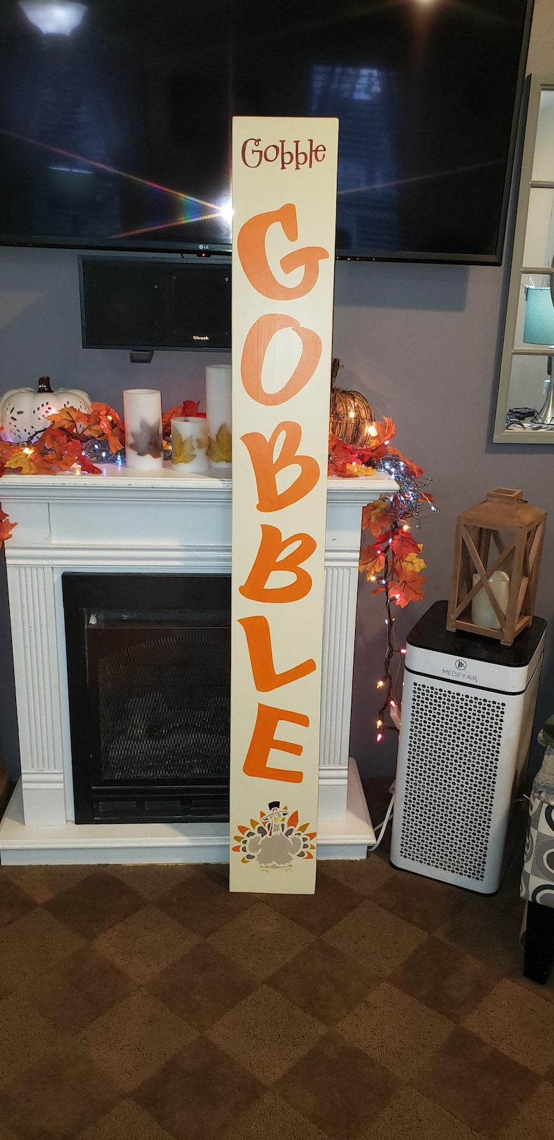 Gobble Gobble Porch Sign Reversible Vertical Sign Rustic Distressed ...