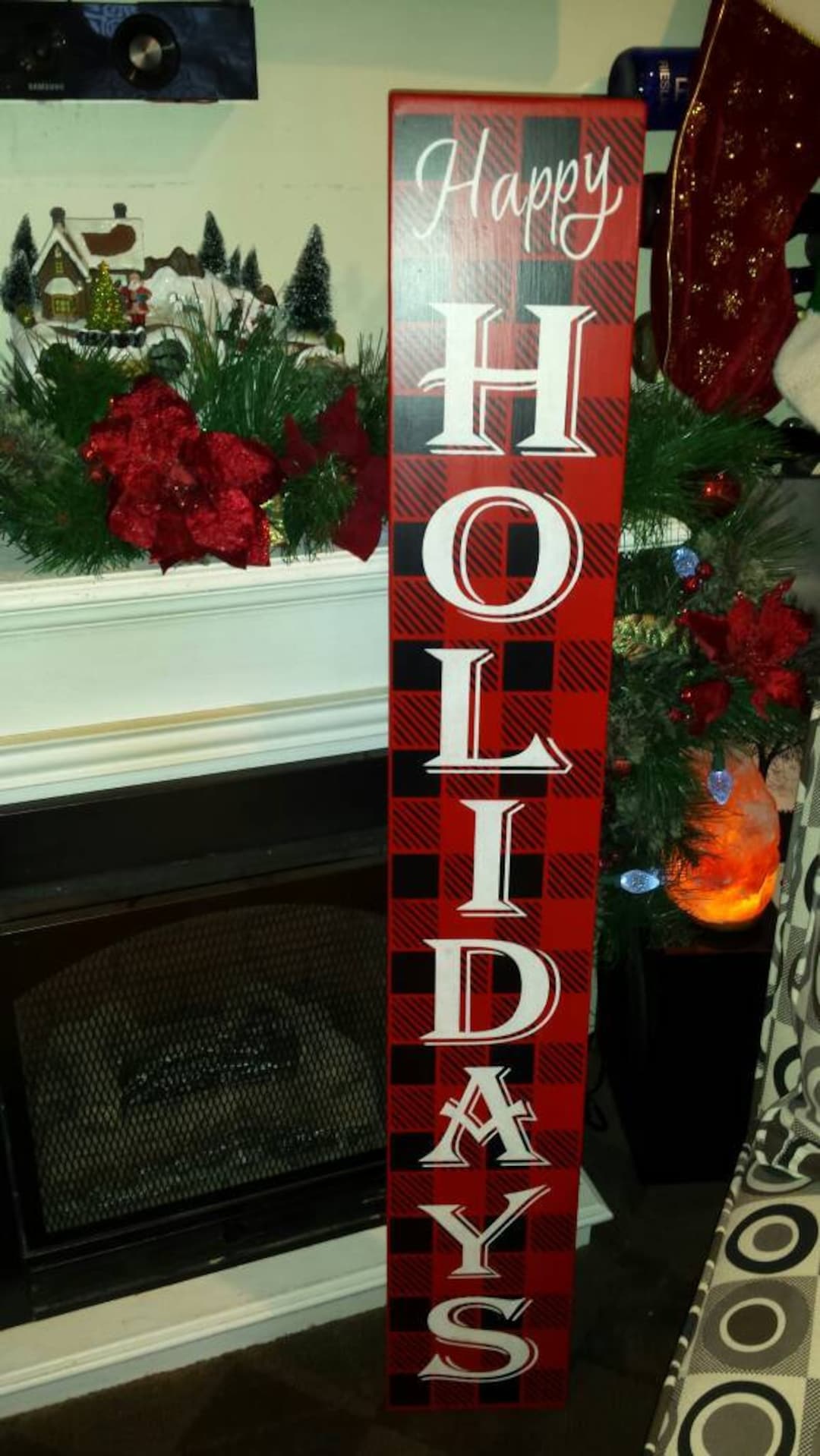 Happy Holidays Porch Sign Buffalo Plaid Rustic Reversible Sign ...