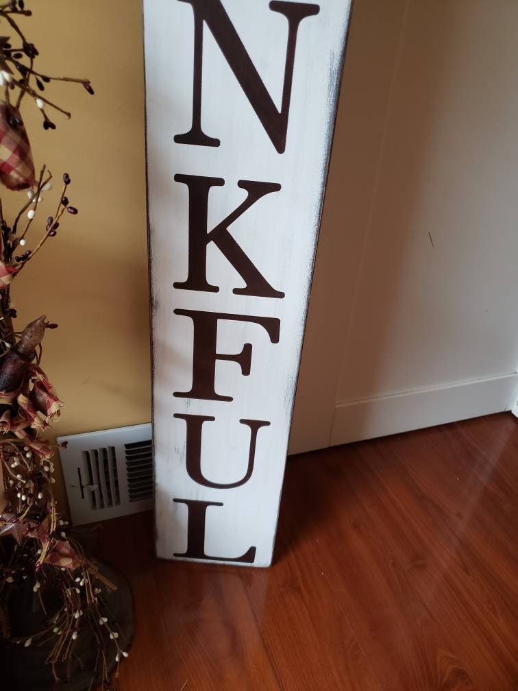 Thankful Porch Sign Fall Decor Vertical Distressed Wood Sign - Etsy