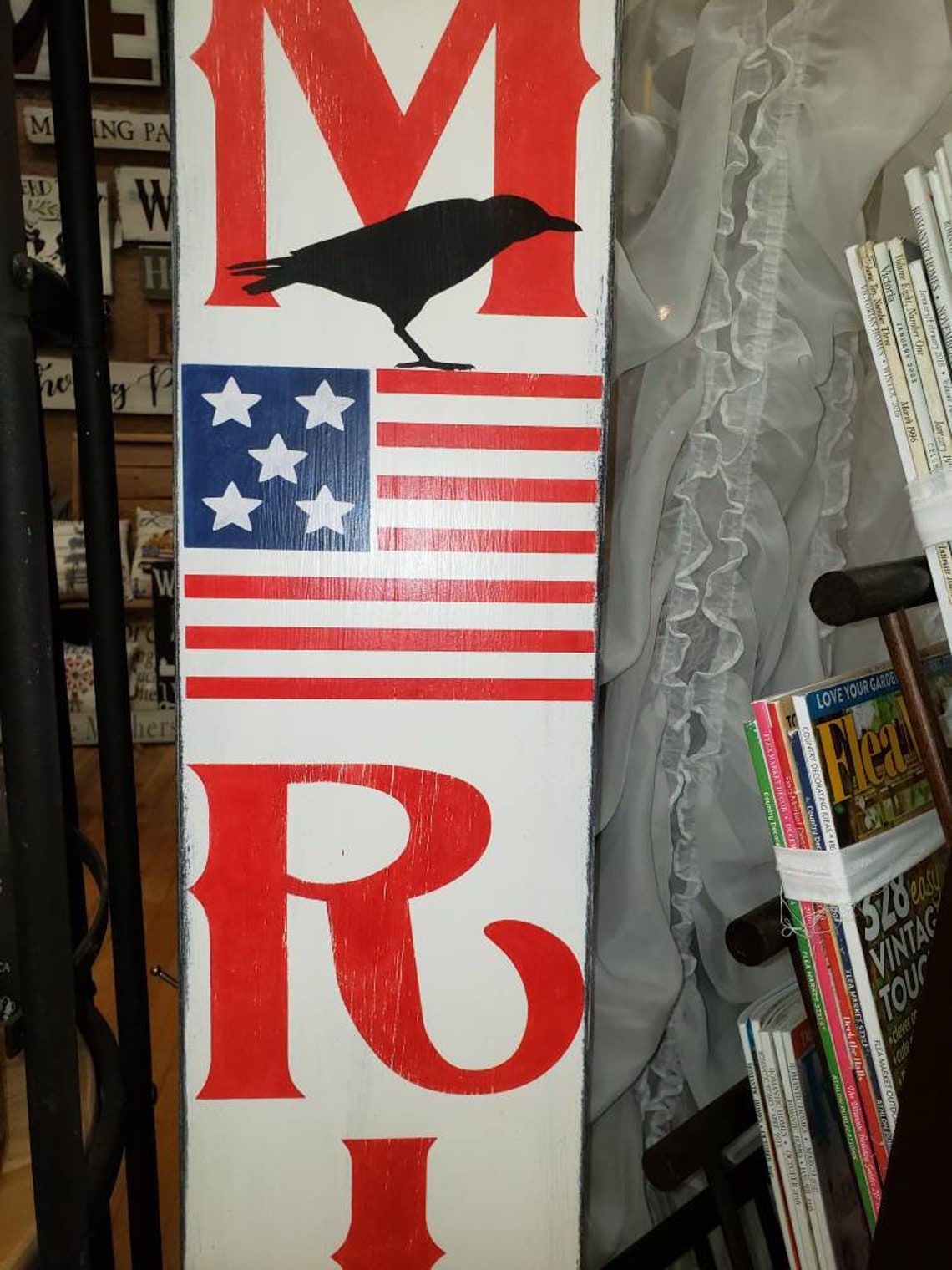 America Porch Sign Reversible Vertical Distressed Wood Sign Large ...