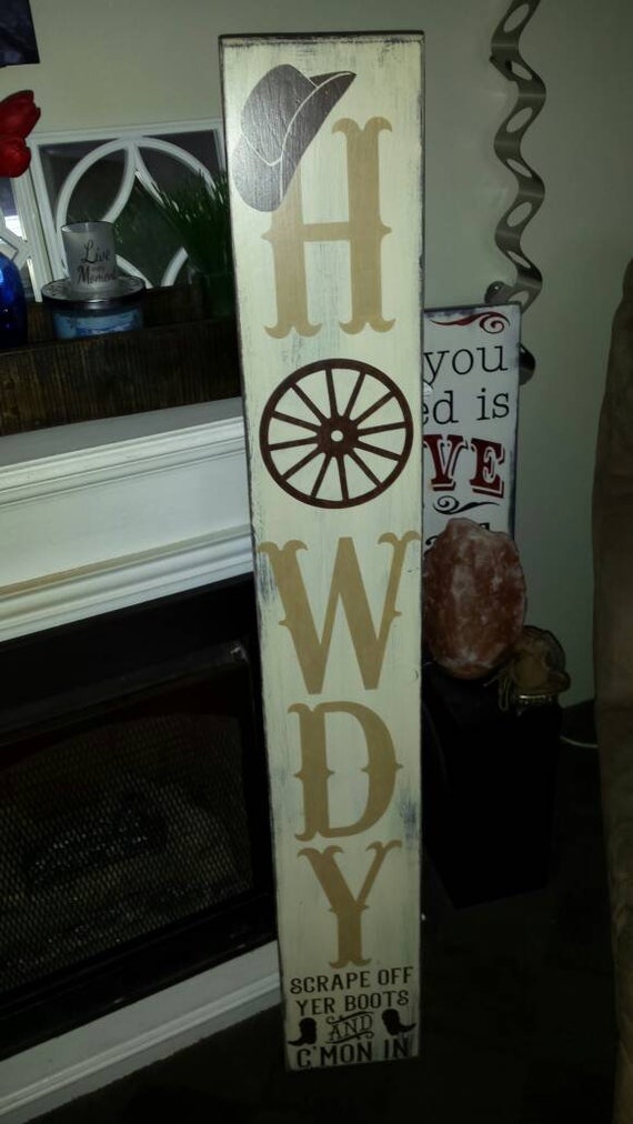 Howdy Porch Sign Vertical Wood Sign Distressed Wood Rustic | Etsy