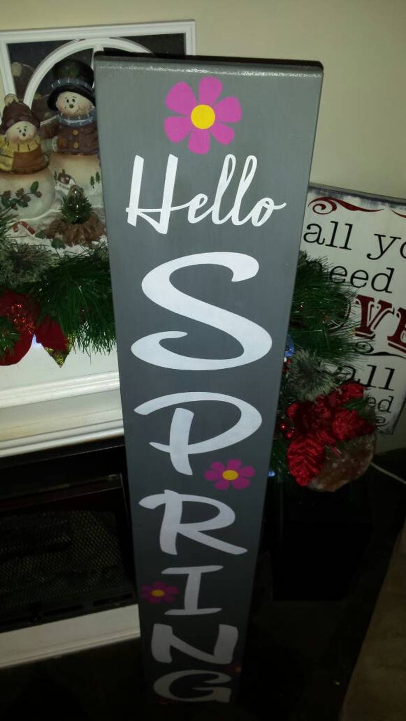 Hello Spring Porch Sign Reversible Vertical Distressed Wood - Etsy