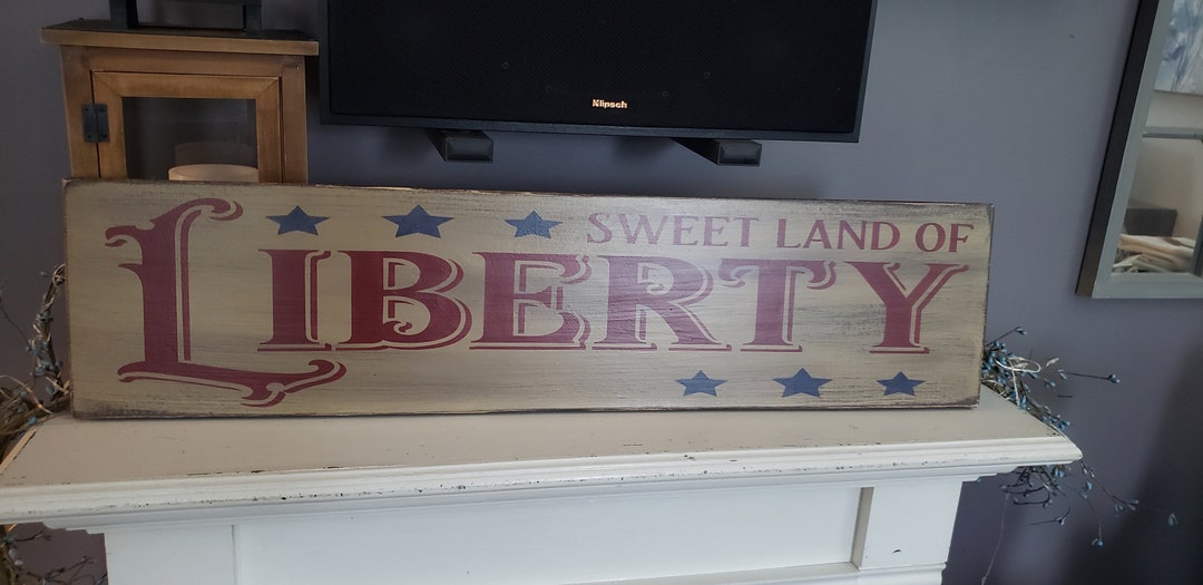 Liberty Sign Primitive America Sign 4th of July Pariotic Decor USA Flag ...