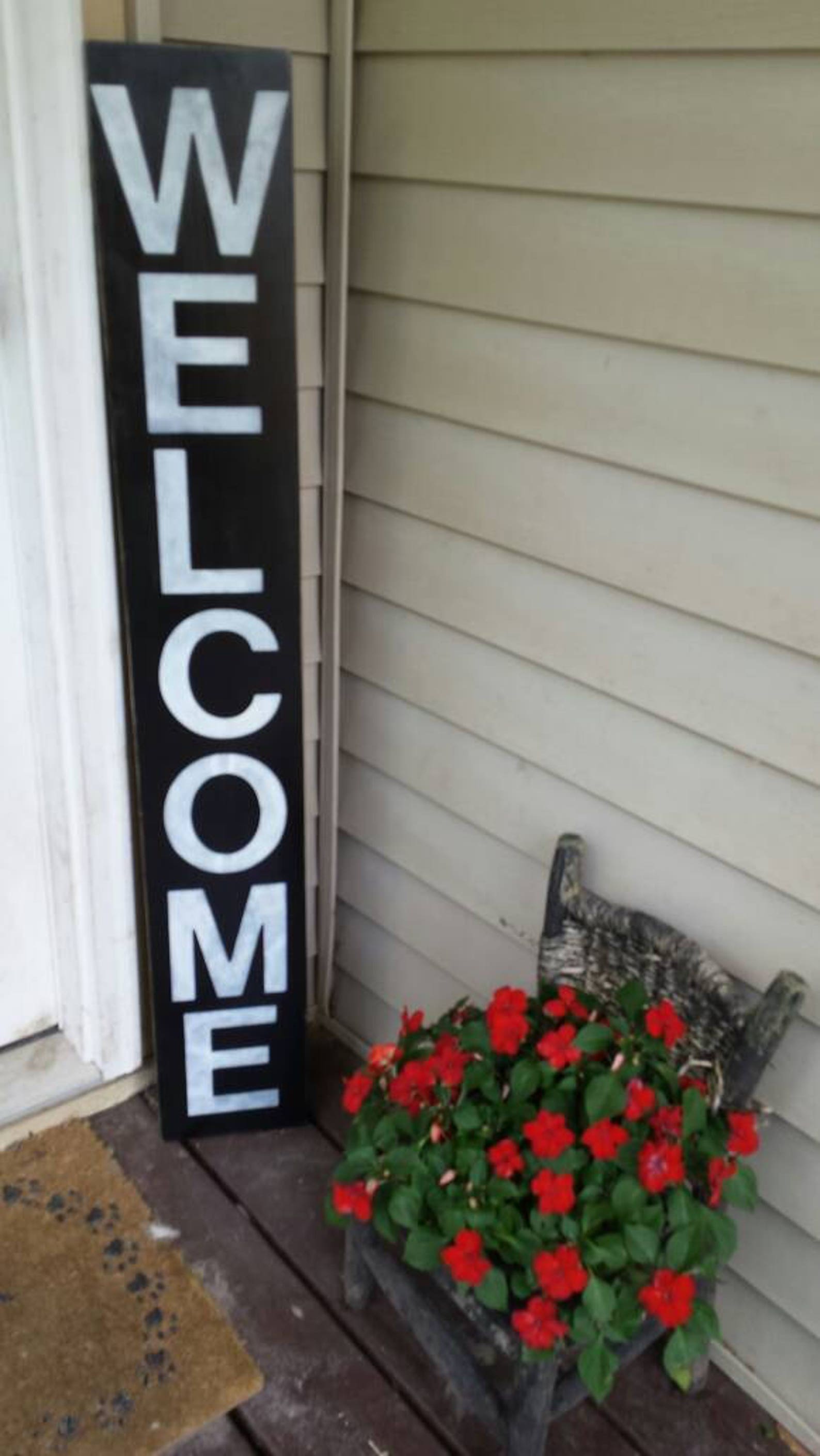 Welcome Wood Sign 48x7 Entryway Sign Reversible Vertical Distressed ...