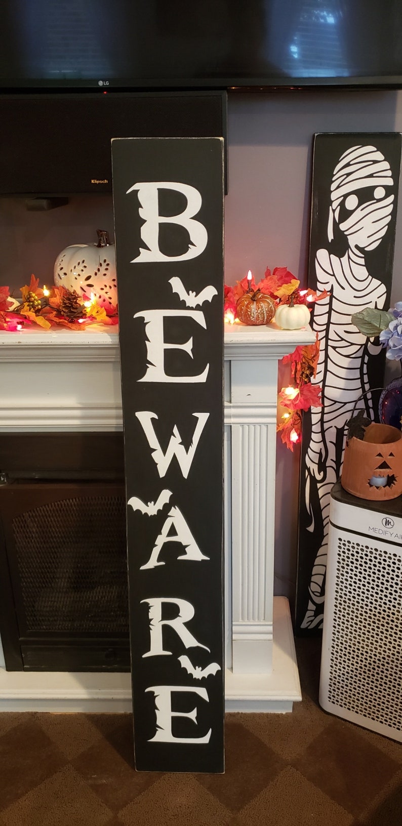 Beware Sign Halloween Sign Distressed Wood Rustic Fall Entryway Porch ...