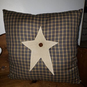 Primitive Pillow 16" Square Homespun Pillow Prim Star Heart Rusty Bell ...