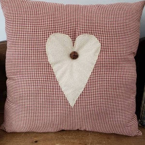 Primitive Pillow 16" Square Homespun Pillow Prim Star Heart Rusty Bell ...