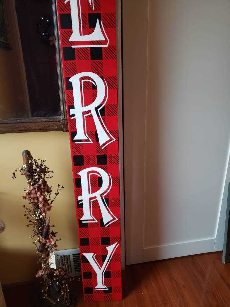Merry Sign 6 Ft Buffalo Plaid Rustic Reversible Porch Sign - Etsy