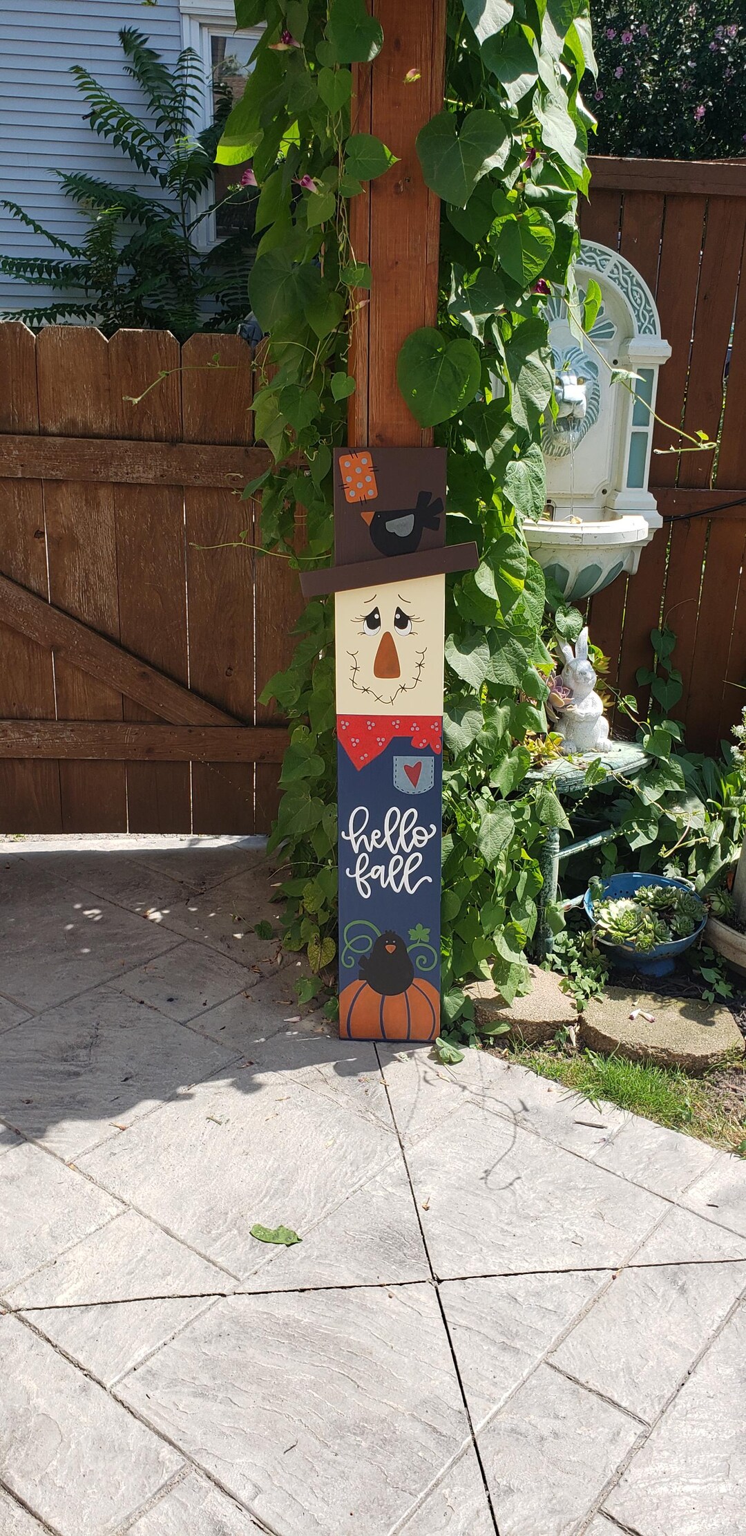 Scarecrow Porch Sign Hello Fall Sign Pumpkin Decor Wood Sign Primitive ...