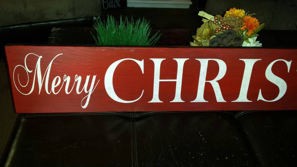 Merry Christmas Sign Rustic Horizontal Christmas Sign Distressed Wood ...