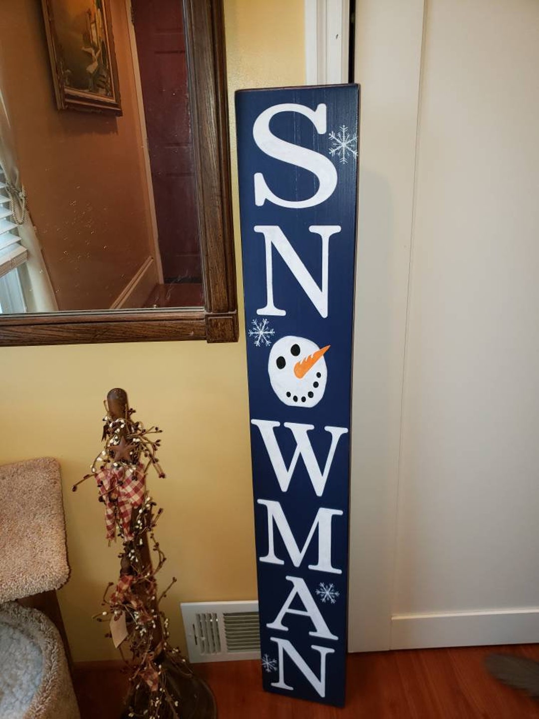 Snowman Porch Sign Reversible Entryway Wood Sign Large Front Door Sign ...