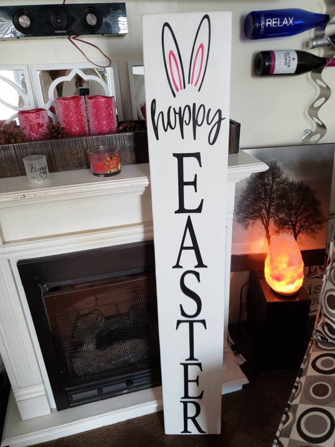 Hoppy Easter Porch Sign Reversible Vertical Wood Sign Rustic Extra ...