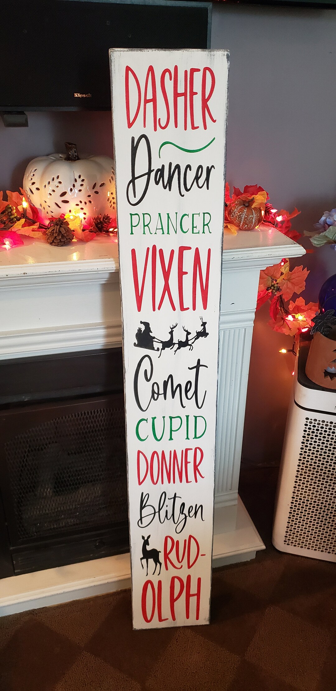 Santa Sleigh Sign Reindeer Porch Sign Dasher Dancer Christmas Porch ...