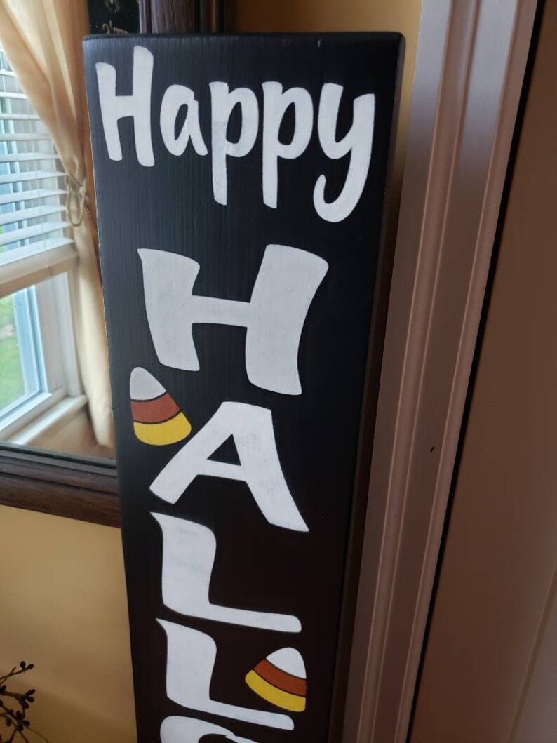 Happy Halloween Sign Candy Corn Sign Reversible Wood Porch - Etsy