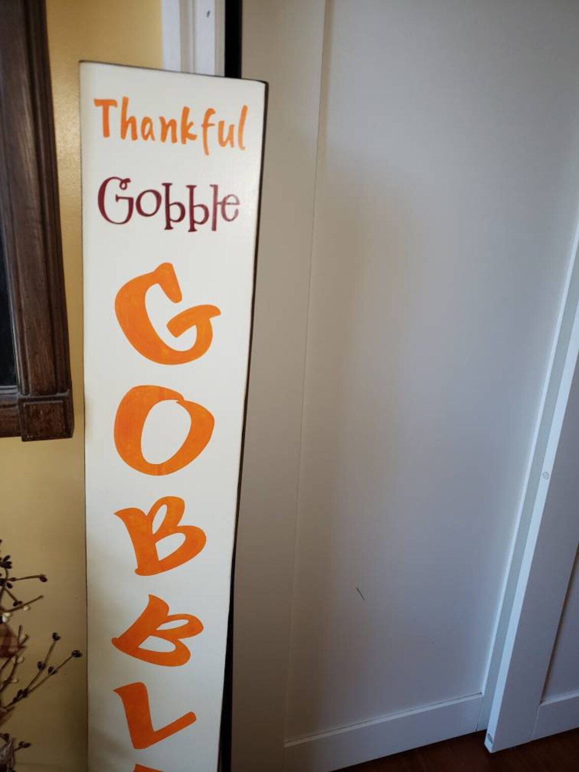 Gobble Gobble Porch Sign Reversible Vertical Sign Rustic Distressed ...