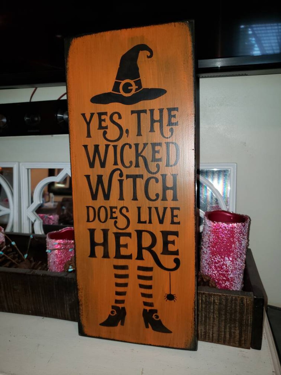 Yes, the Wicked Witch Does Live Here Sign Witch Porch Sign Halloween ...