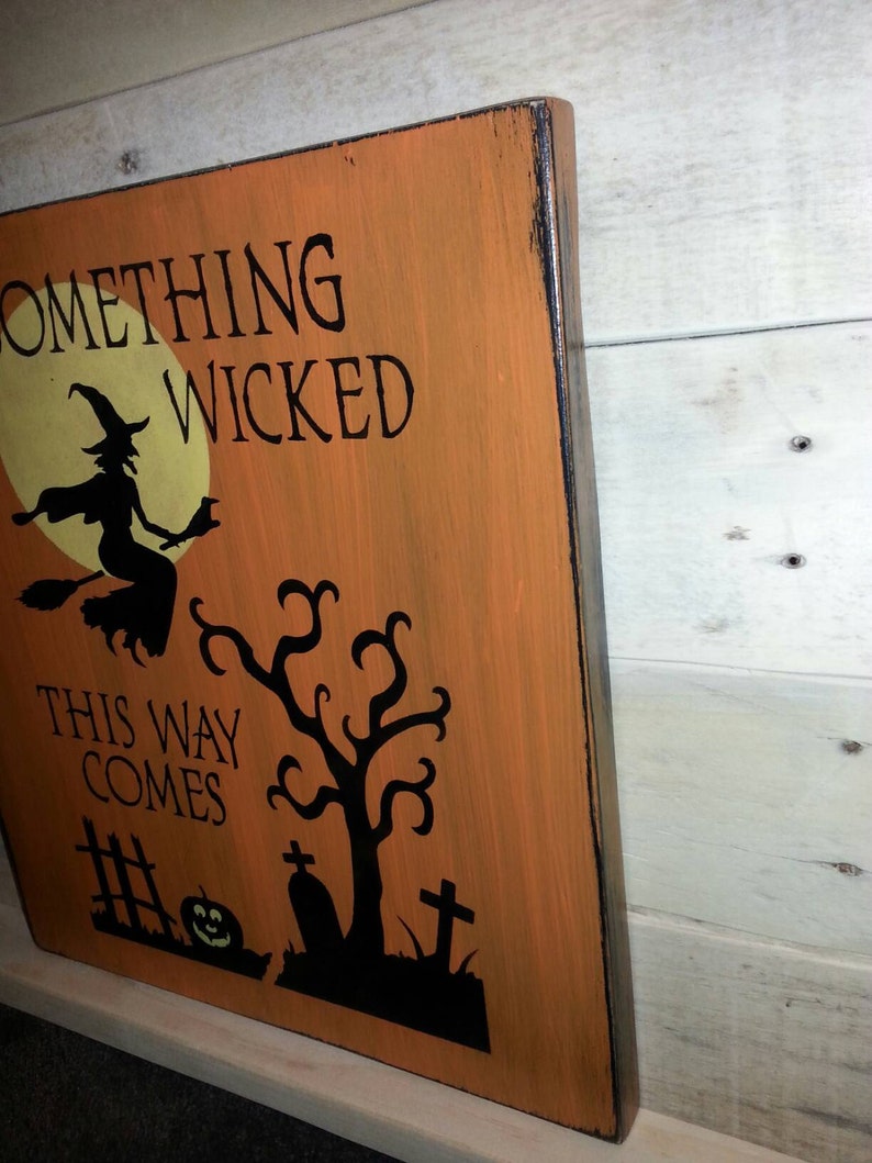 Halloween Distressed Wood Sign Something Wicked This Way Comes Rustic ...