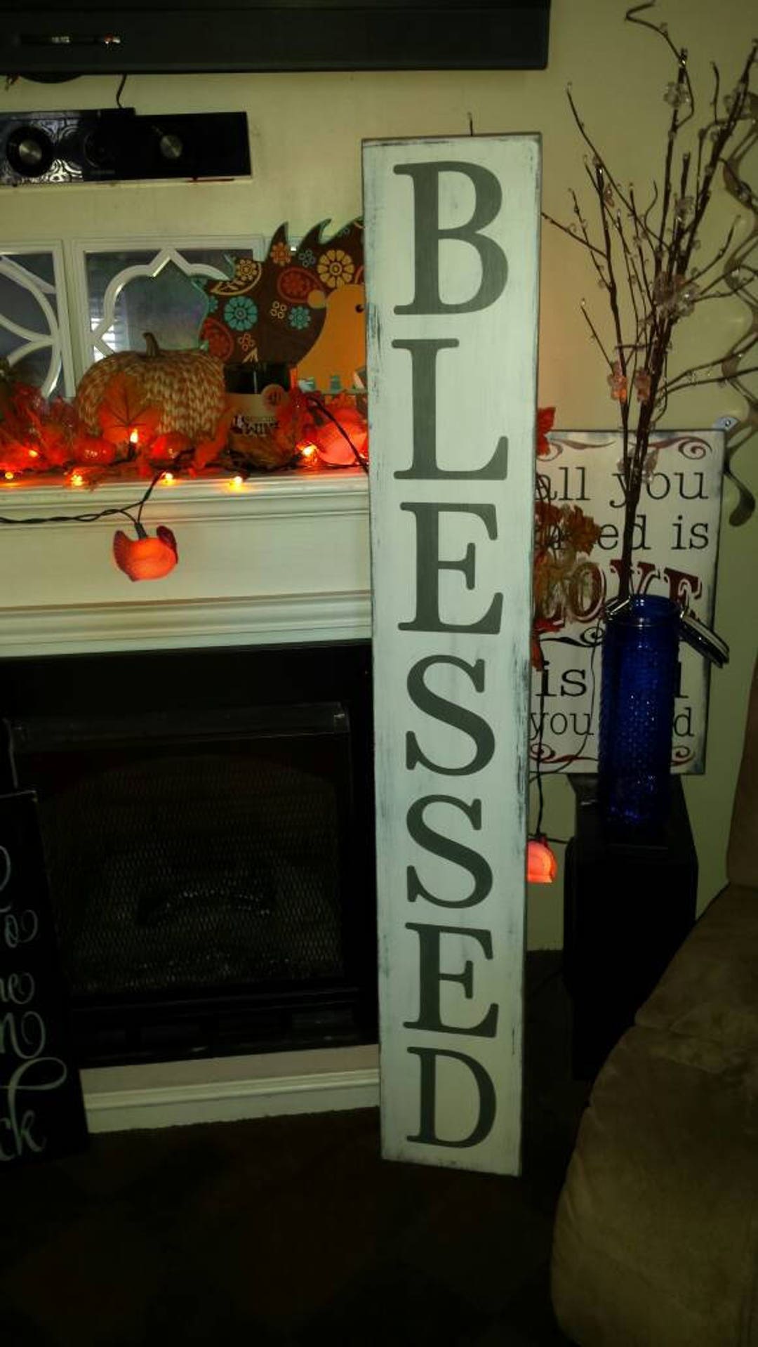 Blessed Porch Sign Reversible Entryway Sign Rustic Distressed Large ...