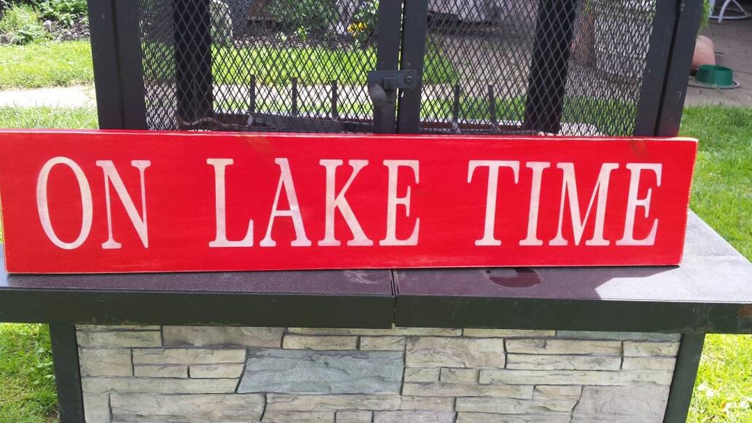 On Lake Time Distressed Wood Sign Extra Large Porch Sign Wall Hanging ...