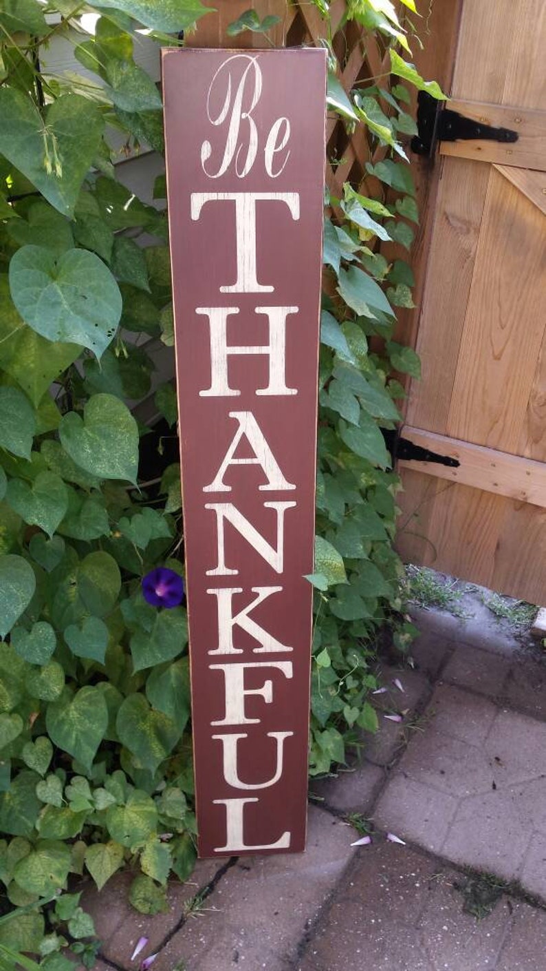 Be Thankful Large Porch Sign Fall Decor Vertical Distressed Wood Sign ...