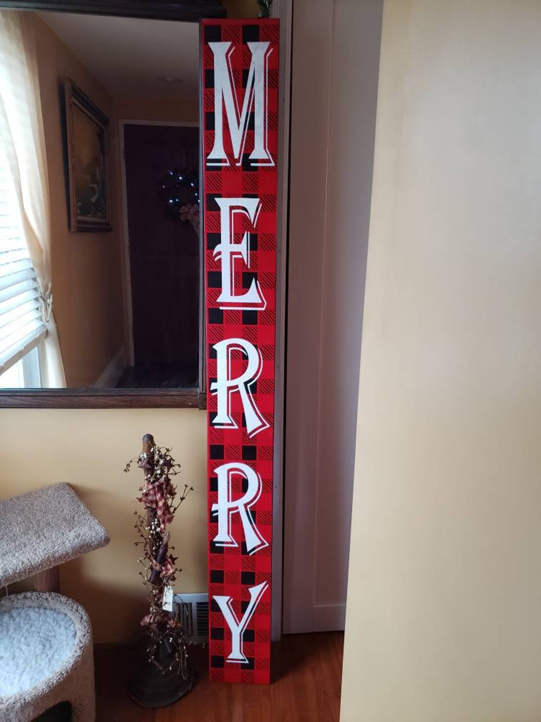 Merry Sign 6 Ft Buffalo Plaid Rustic Reversible Porch Sign Distressed ...
