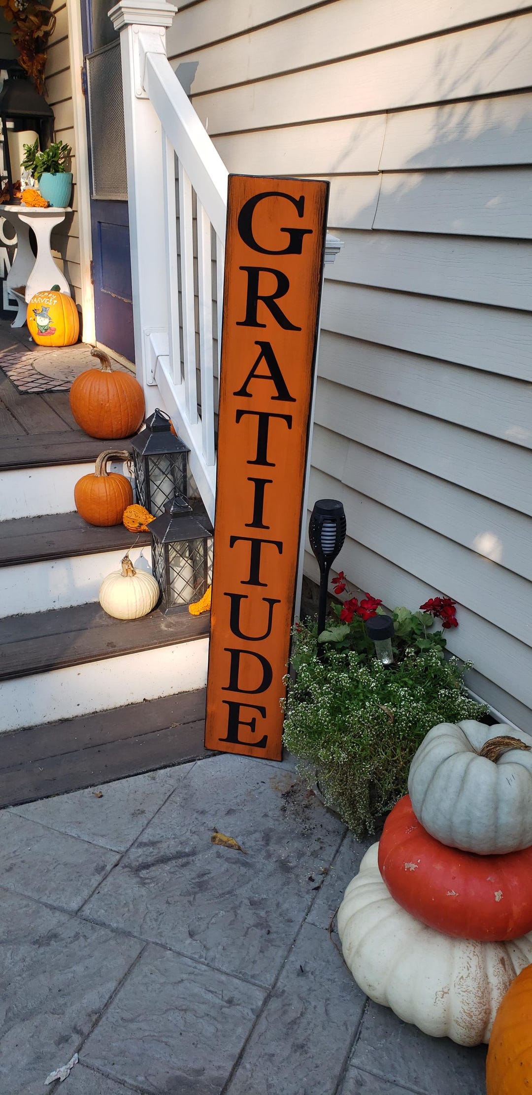 Gratitude Sign Fall Porch Sign Grateful Reversible Entryway Sign Rustic ...