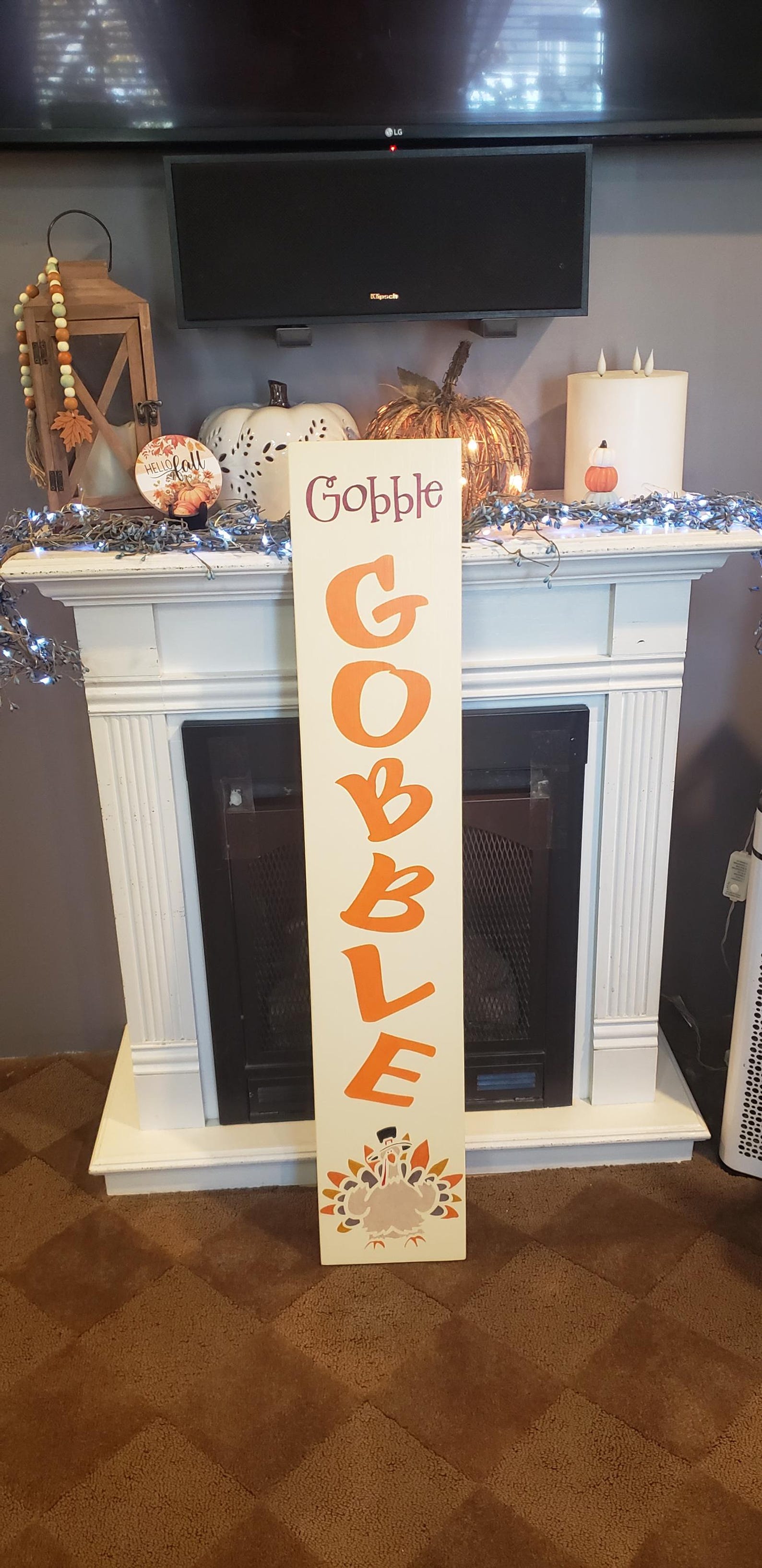 Gobble Gobble Porch Sign Reversible Vertical Sign Rustic Distressed ...