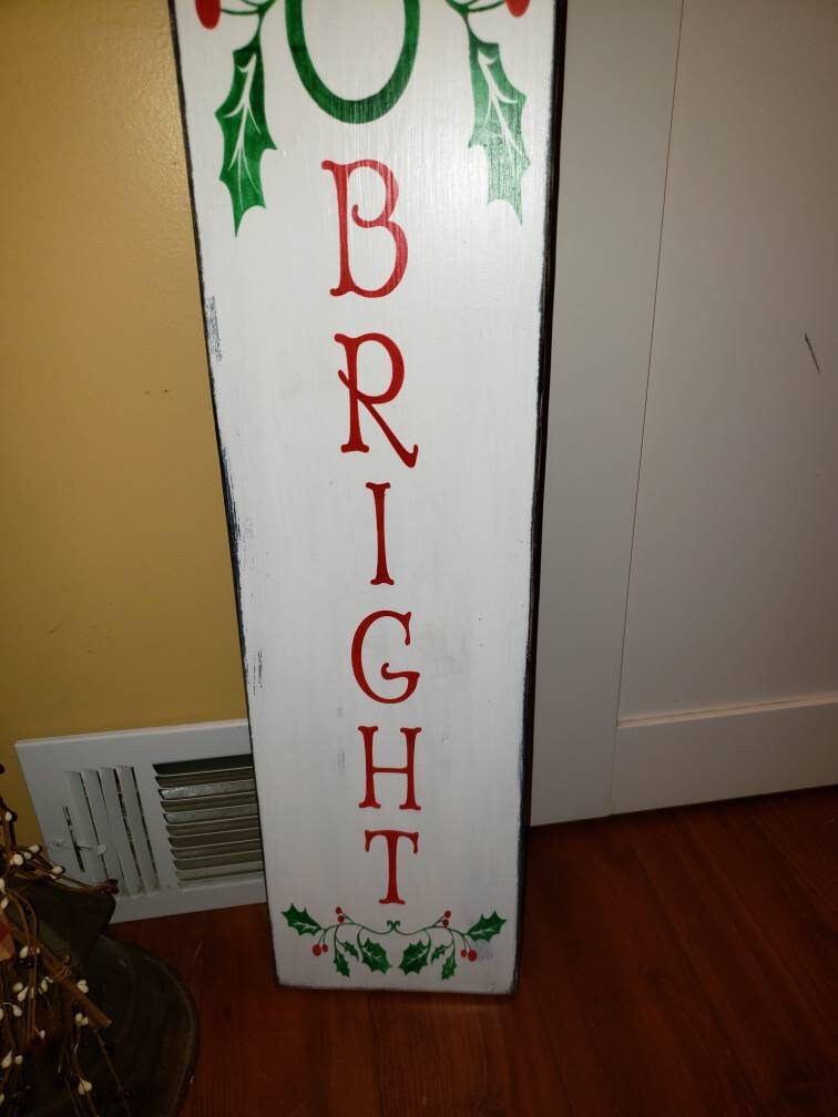 Merry & Bright Porch Sign Rustic Reversible Sign Distressed | Etsy