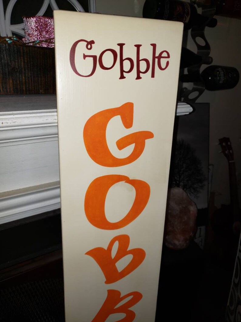 Gobble Gobble Porch Sign Reversible Vertical Sign Rustic Distressed ...