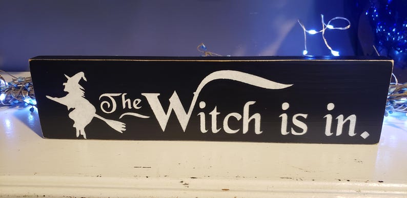 The Witch is in Sign Halloween Witch Sign Distressed Wood Wall Hanging ...