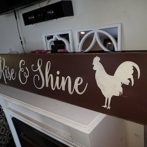 Rise & Shine Sign Horizontal Large Wall Hanging Rustic Distressed Wood ...