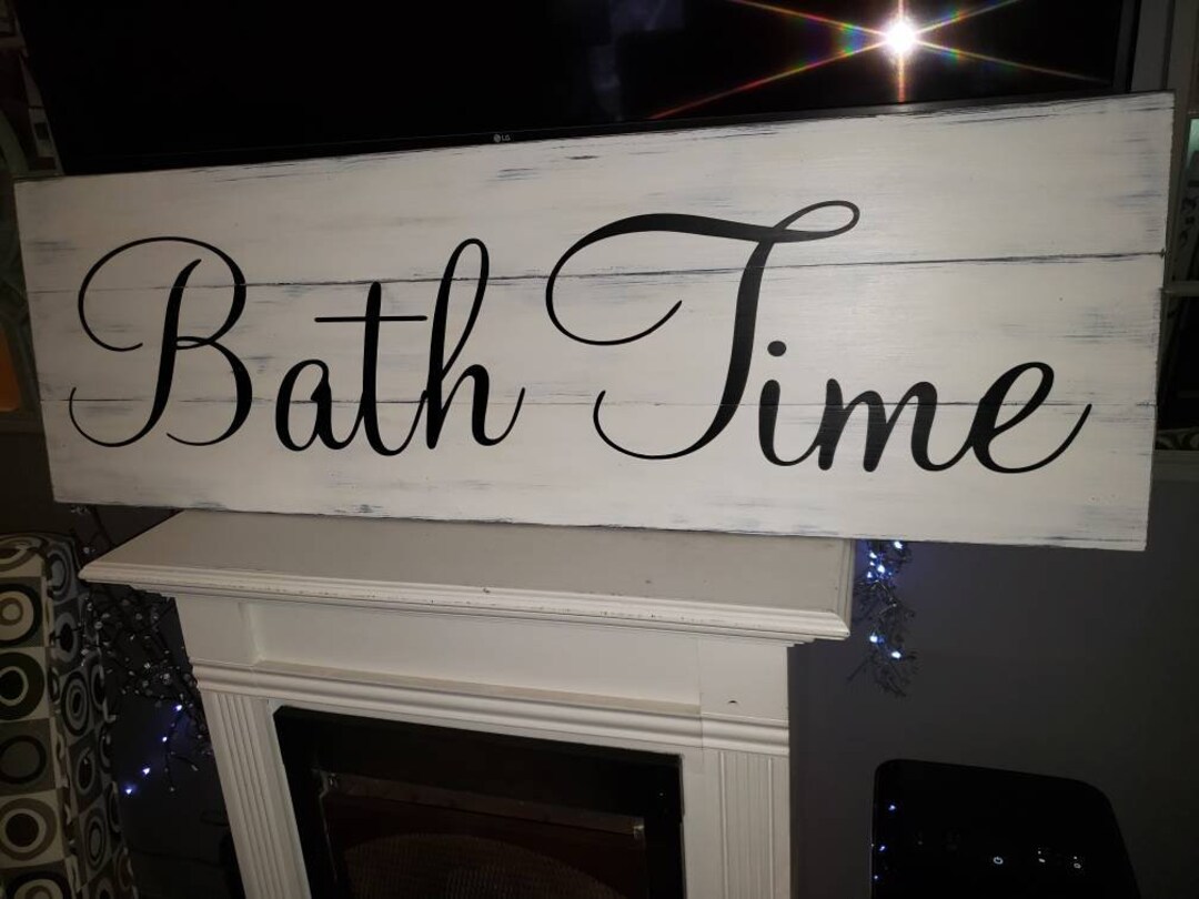 Bath Time Sign Distressed Wood Wall Hanging Large Primitive Sign 52x17 ...