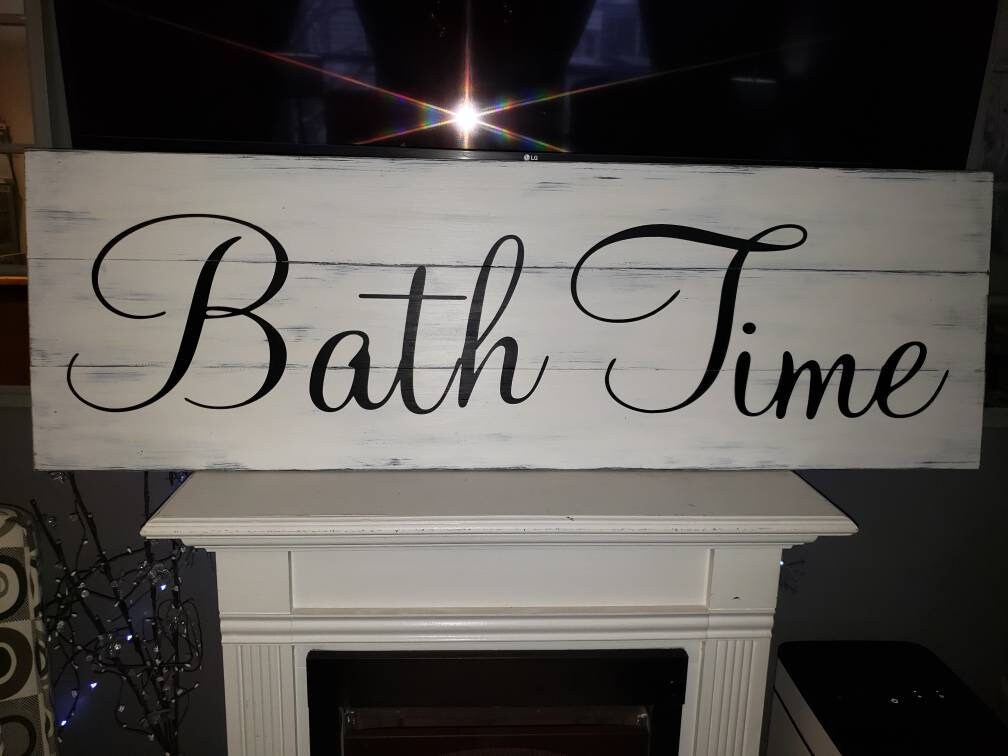Bath Time Sign Distressed Wood Wall Hanging Large Primitive | Etsy