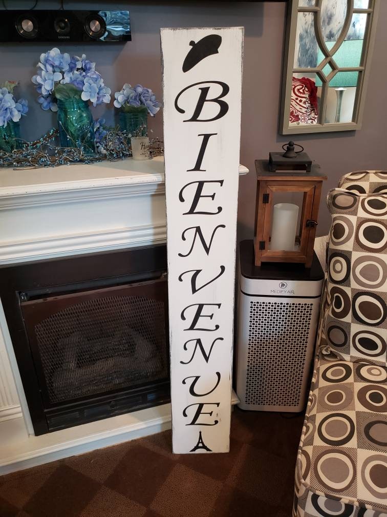 Bienvenue Porch Sign French Welcome Sign Distressed Wood Sign Rustic ...