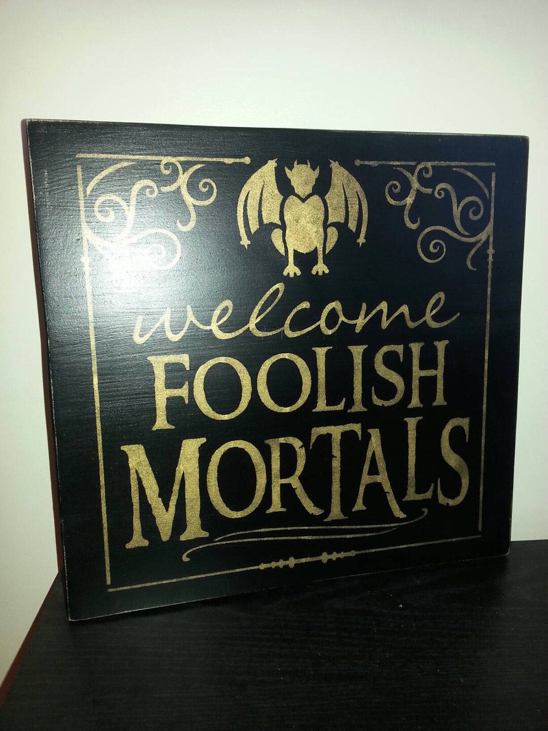 Welcome Foolish Mortals Distressed Wood Halloween Sign Rustic Primitive ...