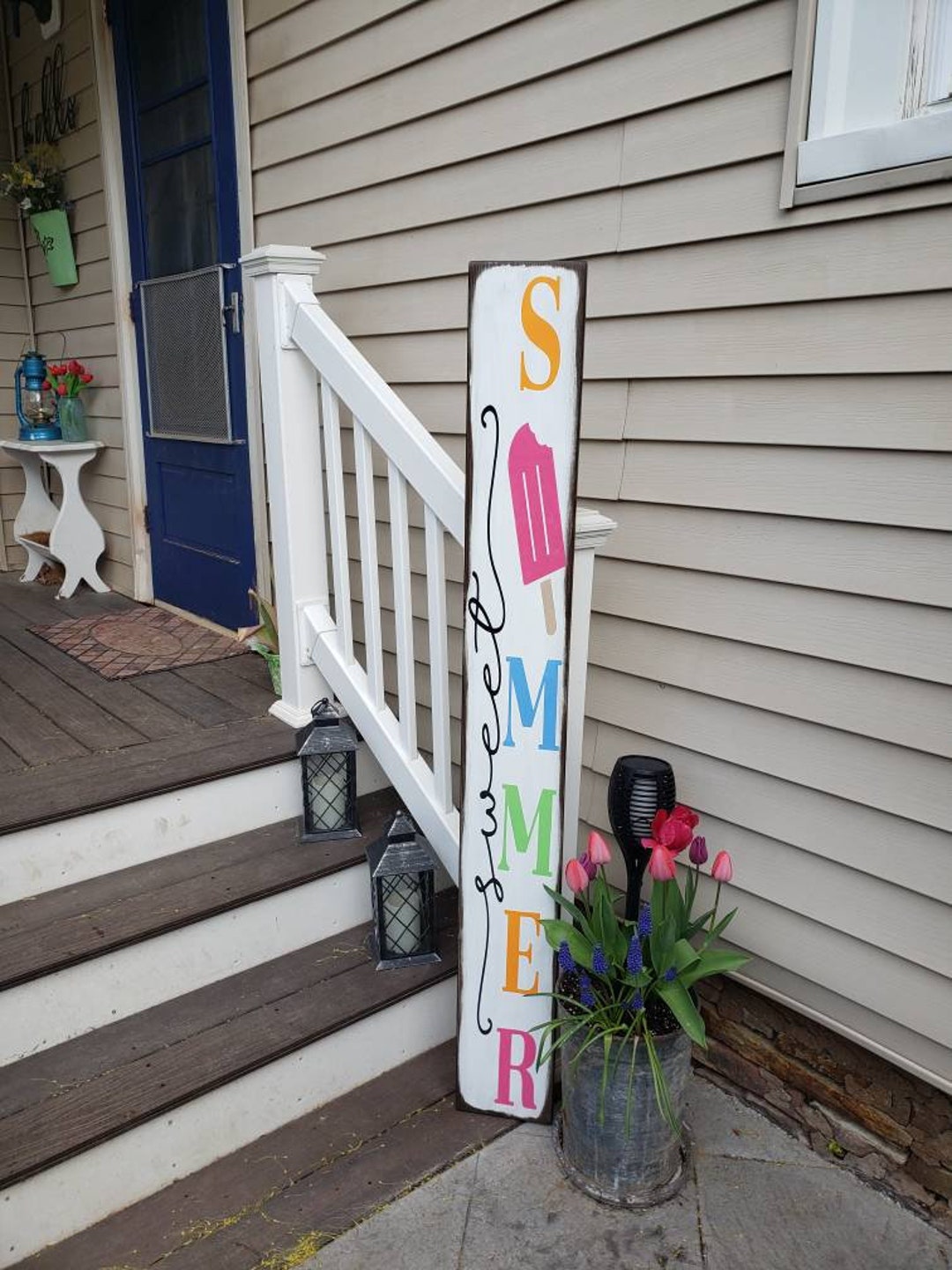Summer Sign Sweet Summer Porch Sign Reversible Distressed Wood Sign ...