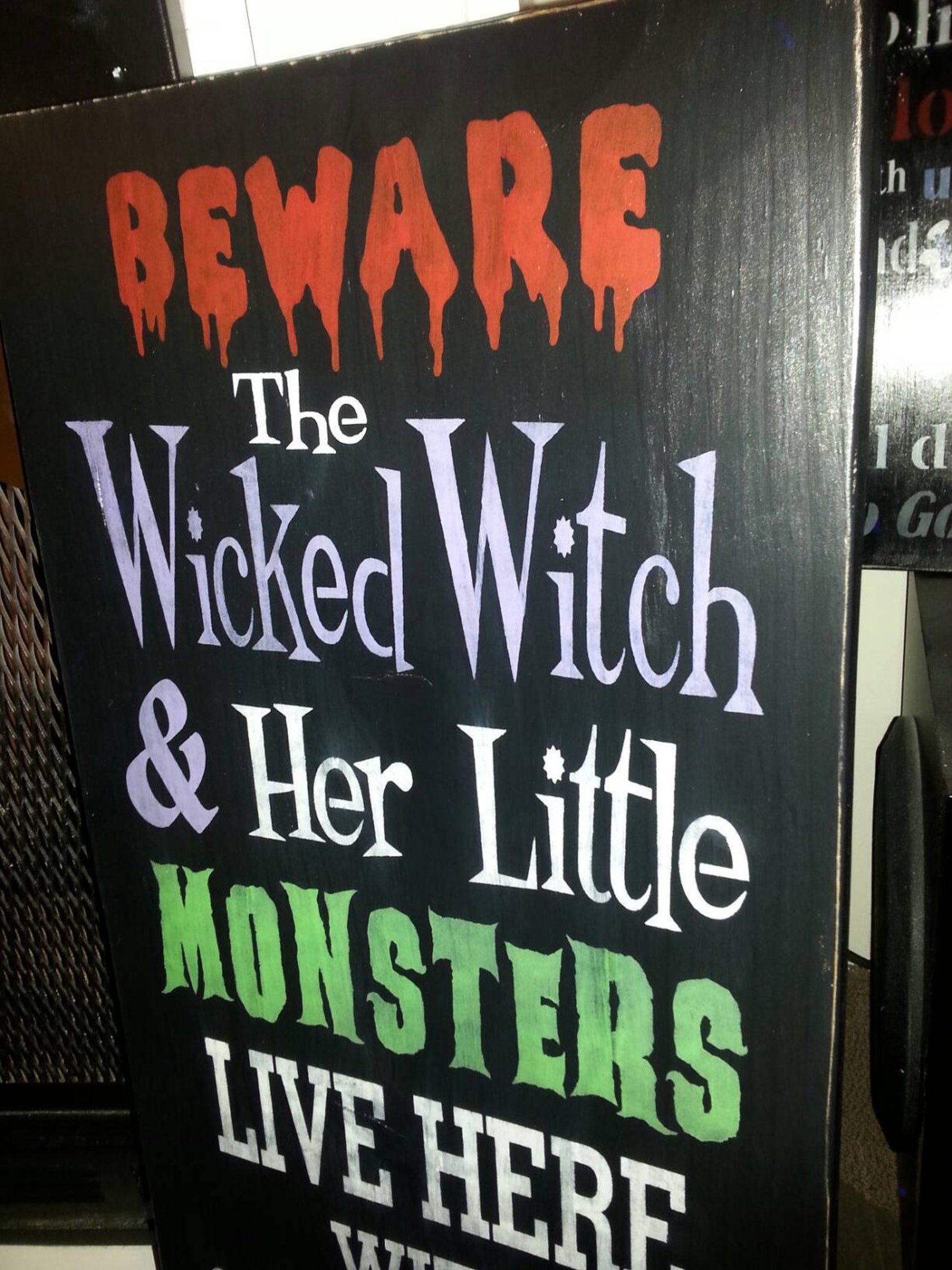 Halloween Wood Sign Beware the Wicked Witch & Her Little Monsters Live ...