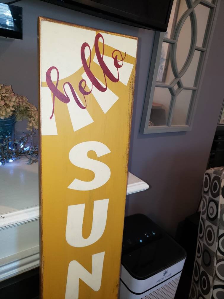 Hello Sunshine Sign Porch Sign Distressed Farmhouse Wood Sign Welcome ...
