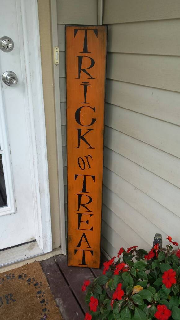 Trick or Treat Sign Halloween Candy Corn Porch Sign Reversible | Etsy
