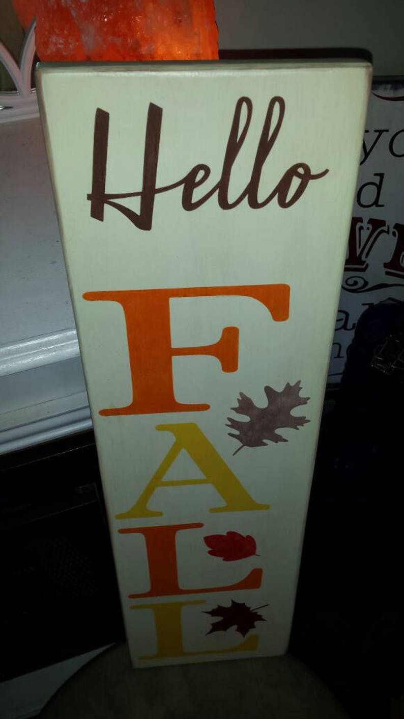 Hello Fall Sign Vertical Porch Sign Halloween Wood Sign Distressed Wood ...