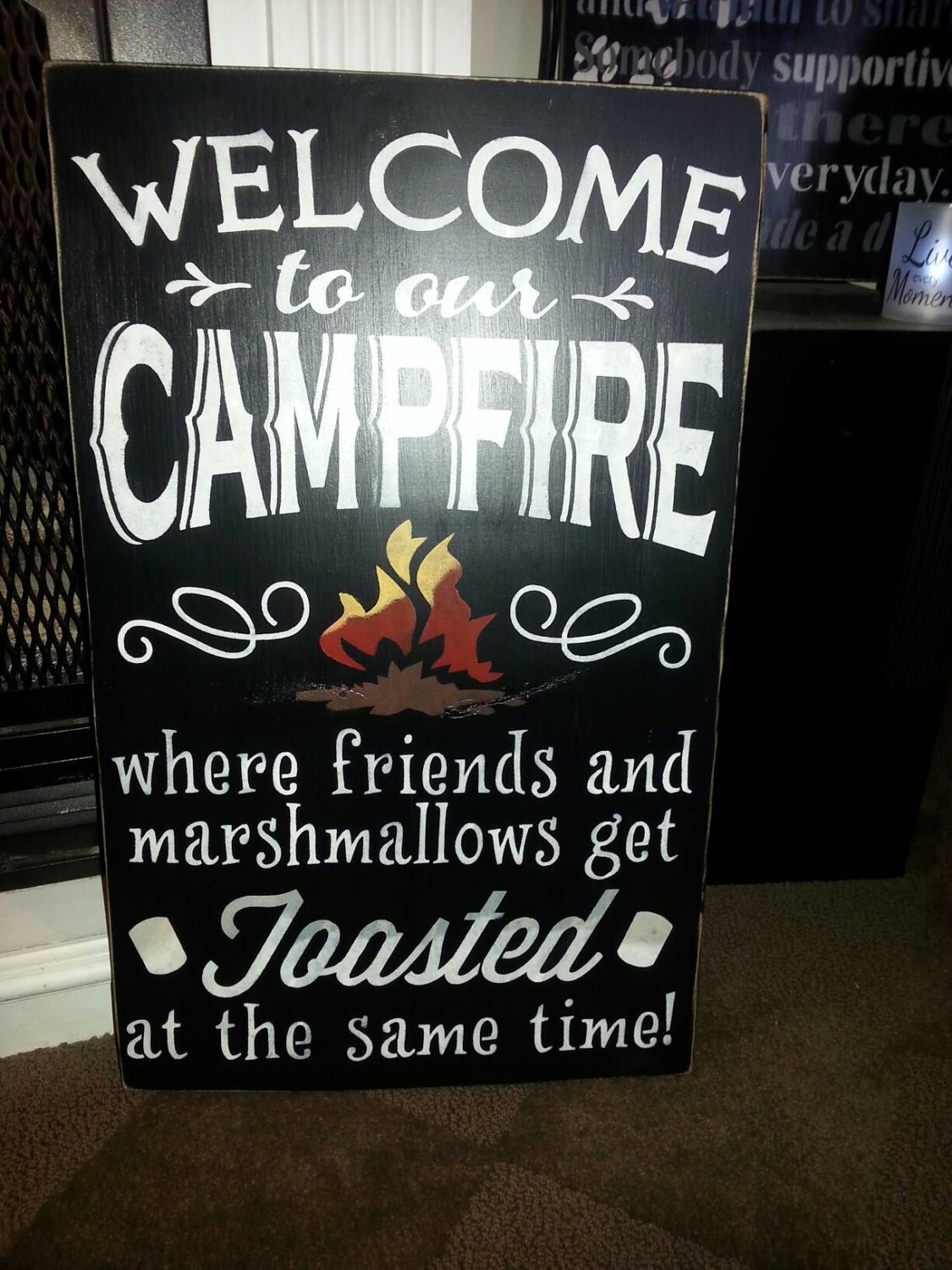 Campfire Wood Sign Distressed Wood Sign Welcome to Our | Etsy