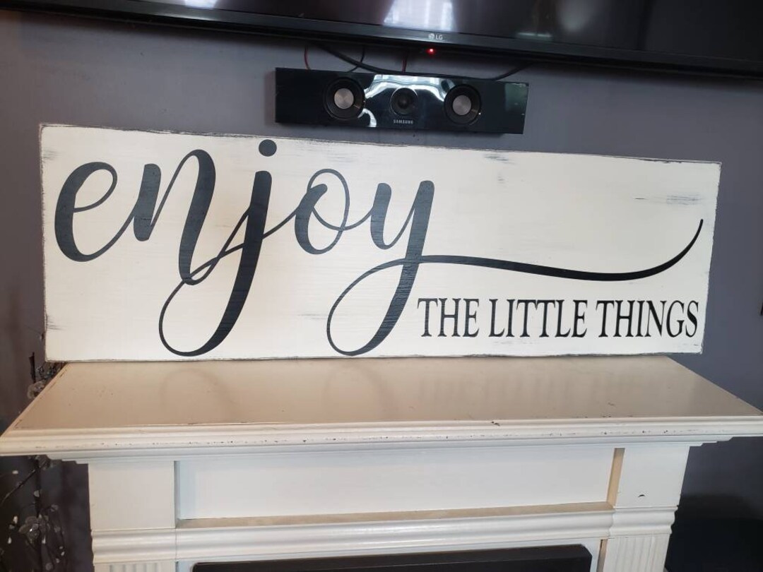 Enjoy the Little Things Sign Family Decor Framed Sign Distressed Wood ...