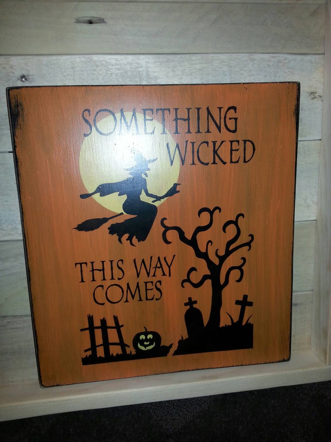 Halloween Distressed Wood Sign Something Wicked This Way Comes Rustic ...