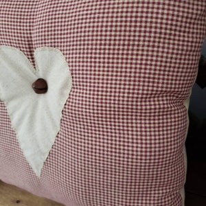 Primitive Pillow 16" Square Homespun Pillow Prim Star Heart Rusty Bell ...