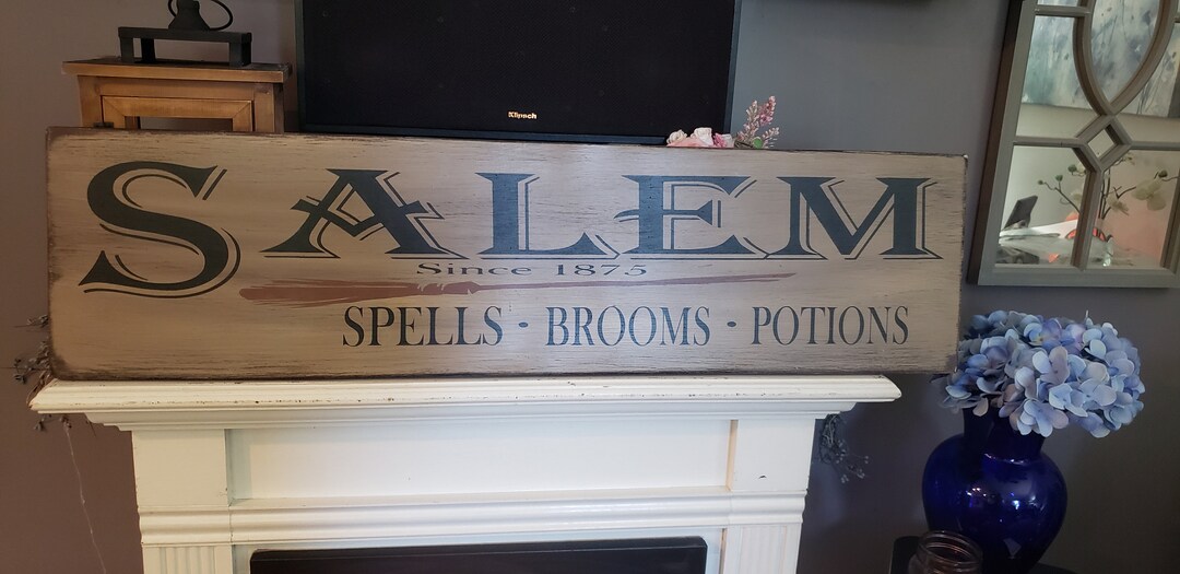 Salem Sign Witches Sign 12x48 Porch Sign Halloween Sign Distressed Wood ...