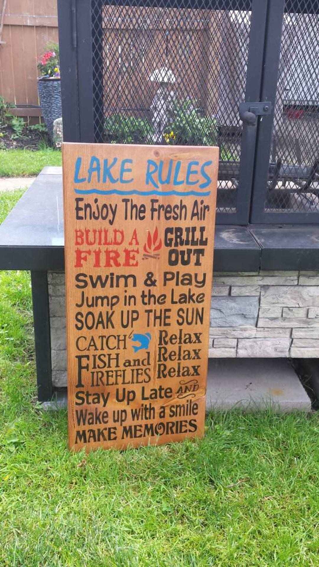 Lake Rules Wood Sign 24x11 Large Wall Hanging Rustic Primitive Cabin ...