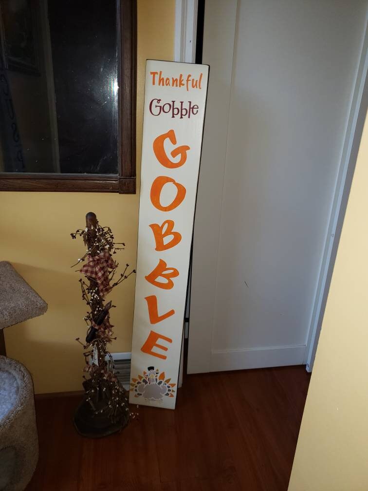 Gobble Gobble Porch Sign Reversible Vertical Sign Rustic Distressed ...